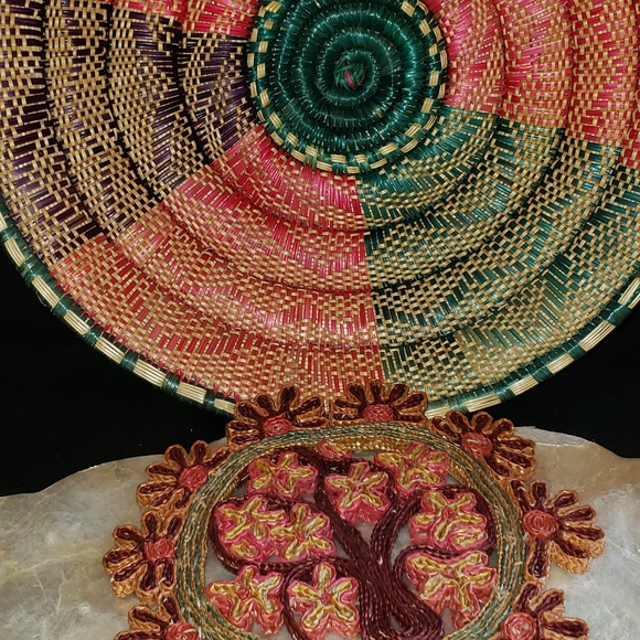 Trivets | Accents | Straw Woven Basket Bowl With A Tree Of Life Trivet ...